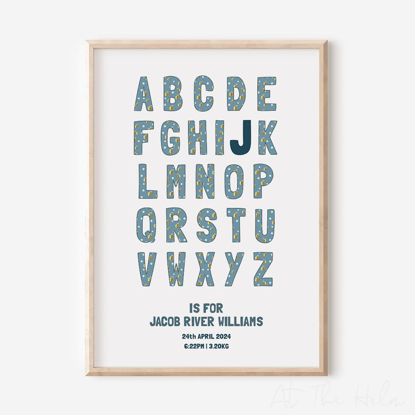 Alphabet Birth Details Print - At The Helm NZ